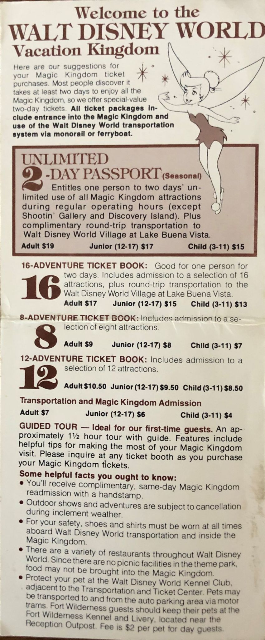Walt Disney World Pricing Pamphlet – 1980 | Disleelandia
