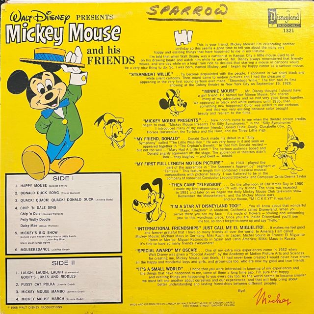 Mickey Mouse and His Friends LP Record | Disleelandia